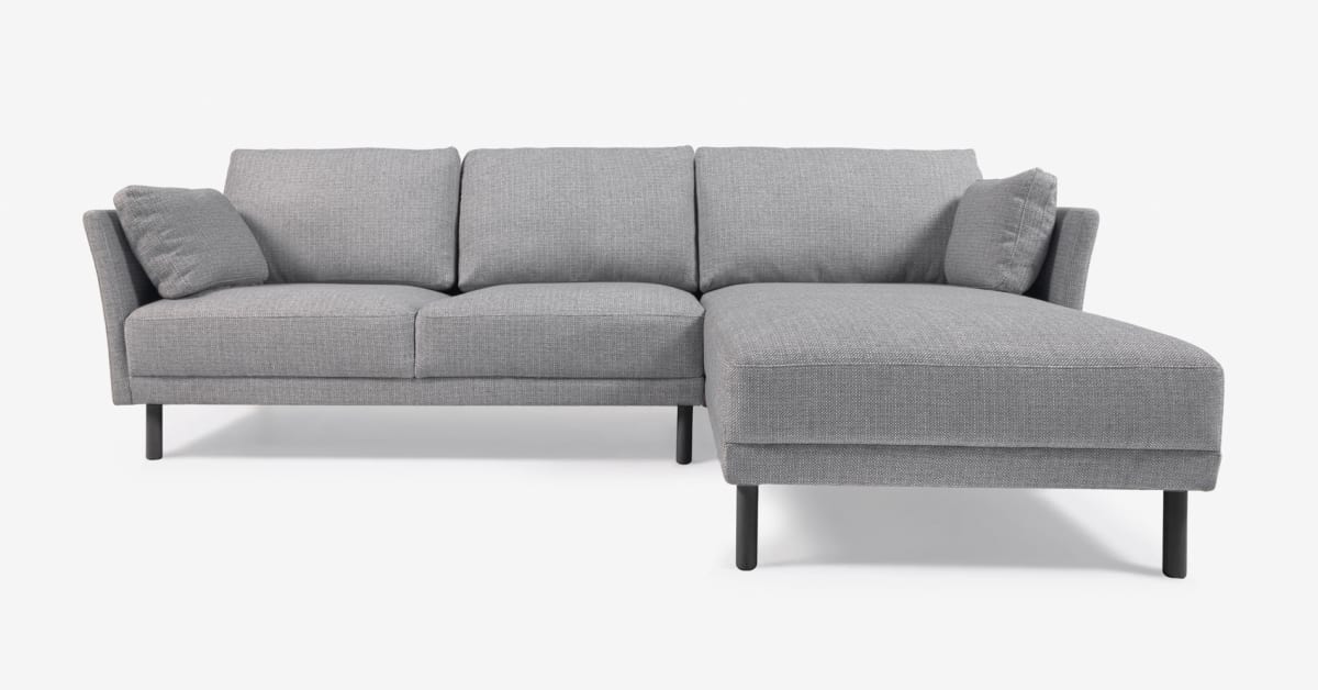 Sofá Gilma 3 lugares com chaise longue direita cinzento pés acabamento ...