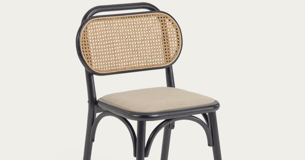 Chaise Doriane en bois d'orme finition laqué noir et siège en tissu ...