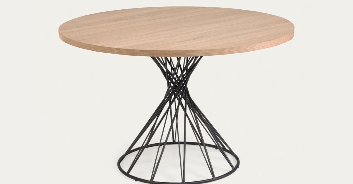 Niut round Ø 120 cm melamine table with natural finish and steel legs ...