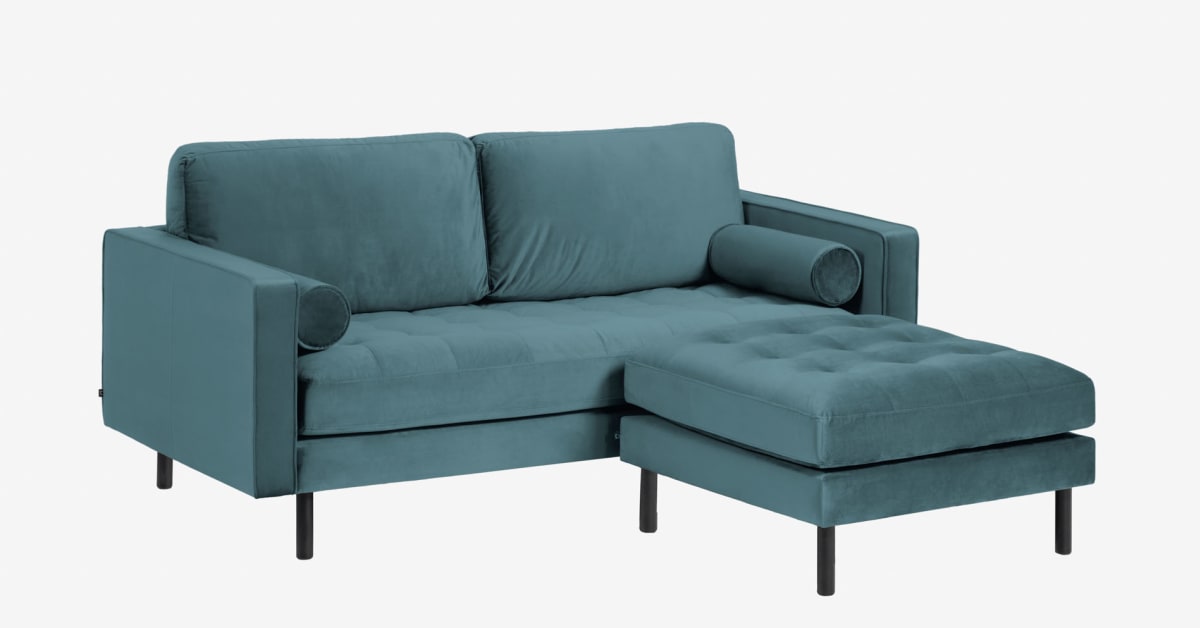 Debra 2 seater sofa with footrest in turquoise velvet 182 cm | Kave ...