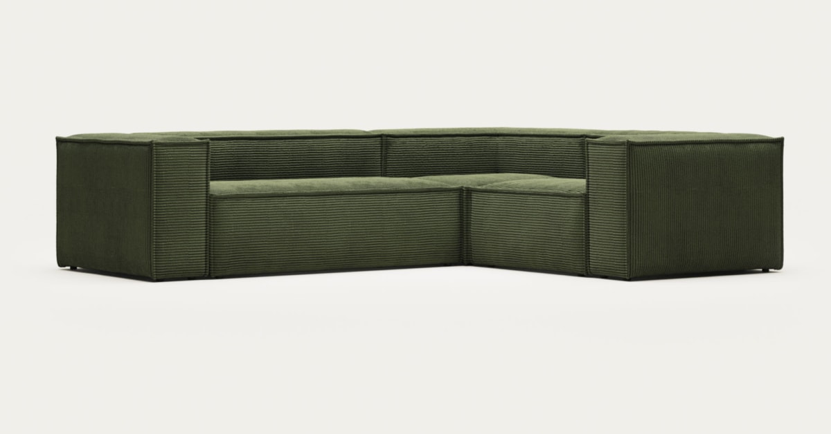 Blok green thick corduroy 3-seater corner sofa 290 x 230cm/230 x 290cm ...