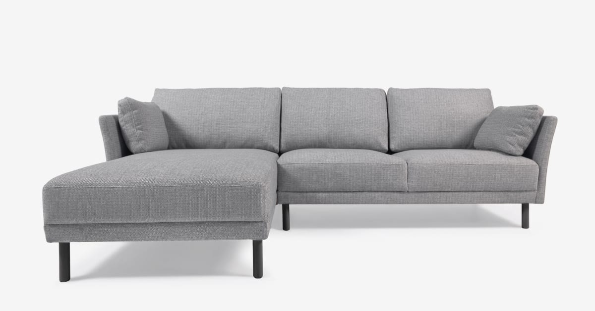 Sofá Gilma 3 lugares com chaise longue esquerda cinzento pés acabamento ...