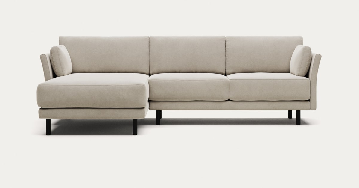 Gilma 3 seater sofa left/right chaise longue in white with black legs ...