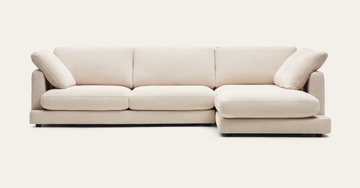 Canapé Gala 4 places en chenille beige avec méridienne droite 300 cm ...