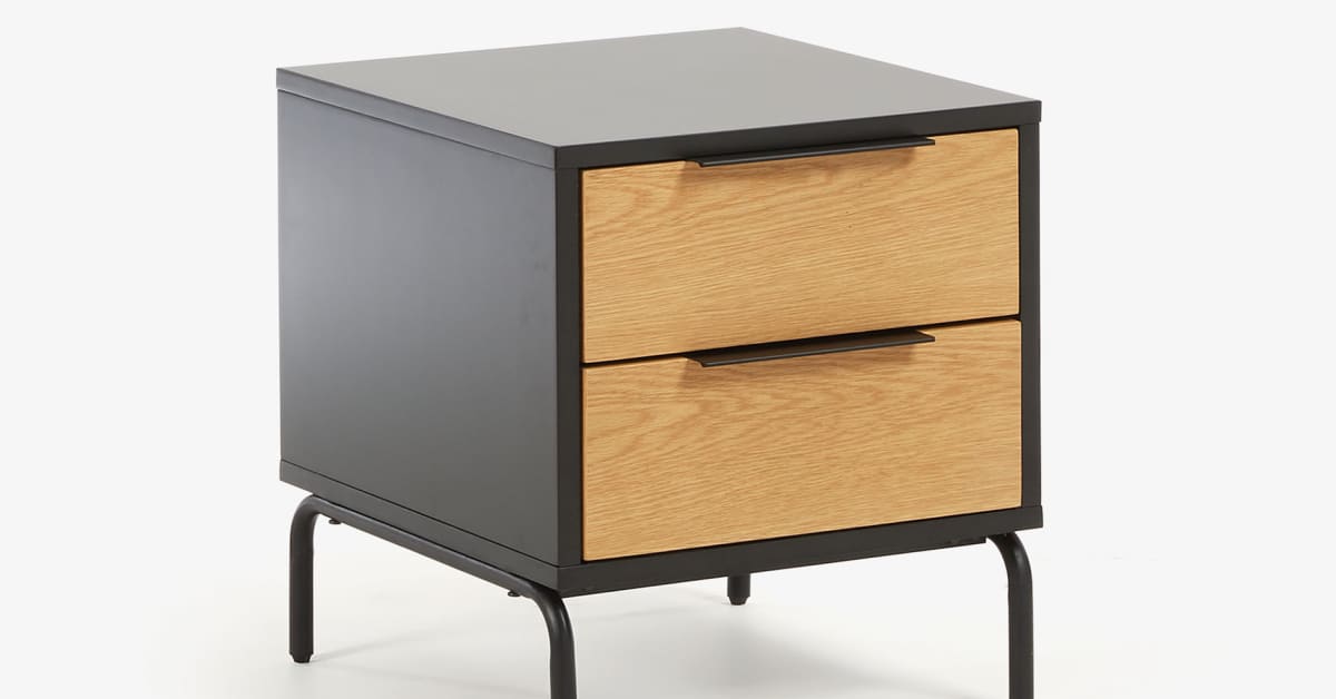 Savoi MDF bedside table with black lacquer and black-finished steel 42 ...