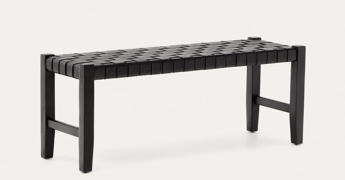 Calixta bench in leather and solid mahogany wood with black finish 120 ...