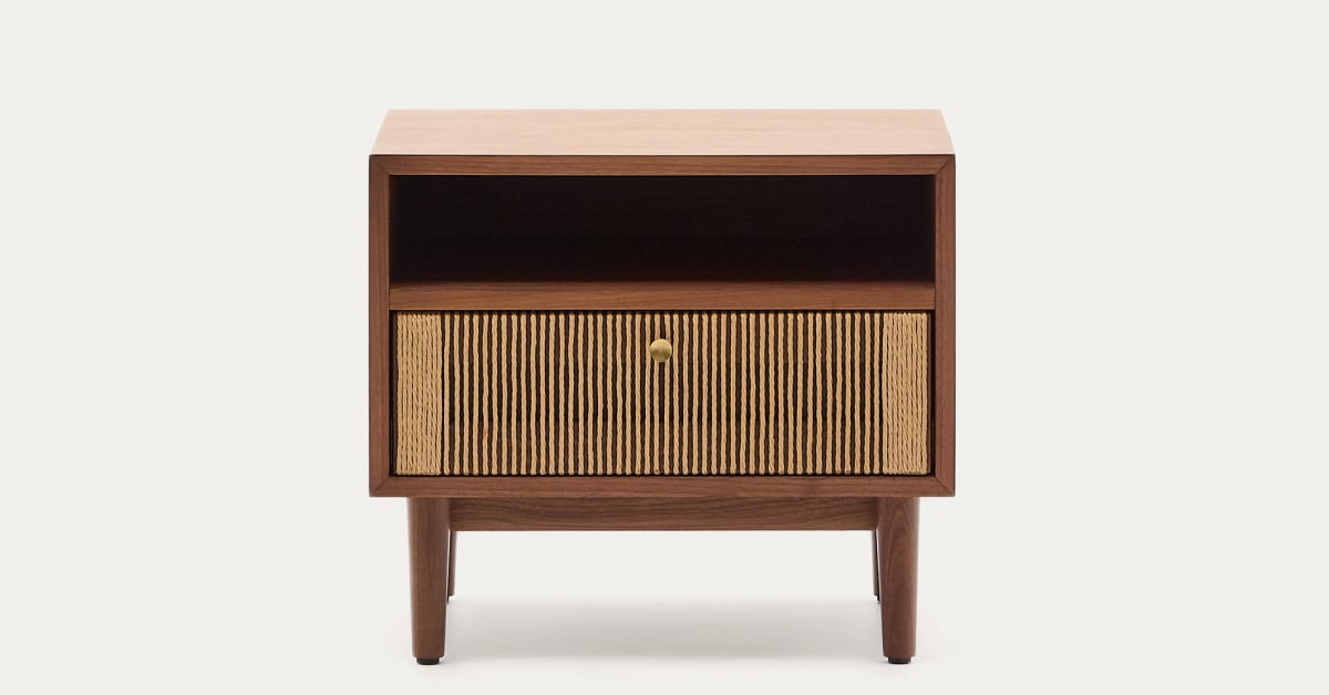 Elan bedside table in veneer and solid walnut with cord 51x45cm FSC Mix ...