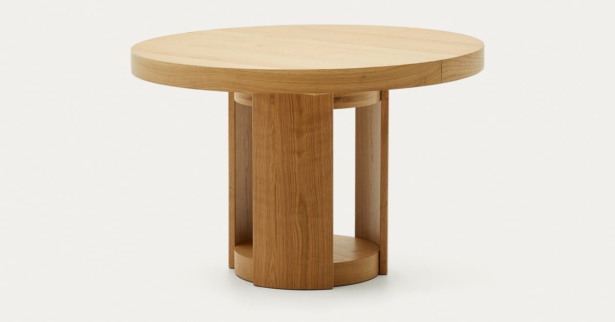 Artis extendable round table in solid wood and oak veneer 120 (170) cm ...
