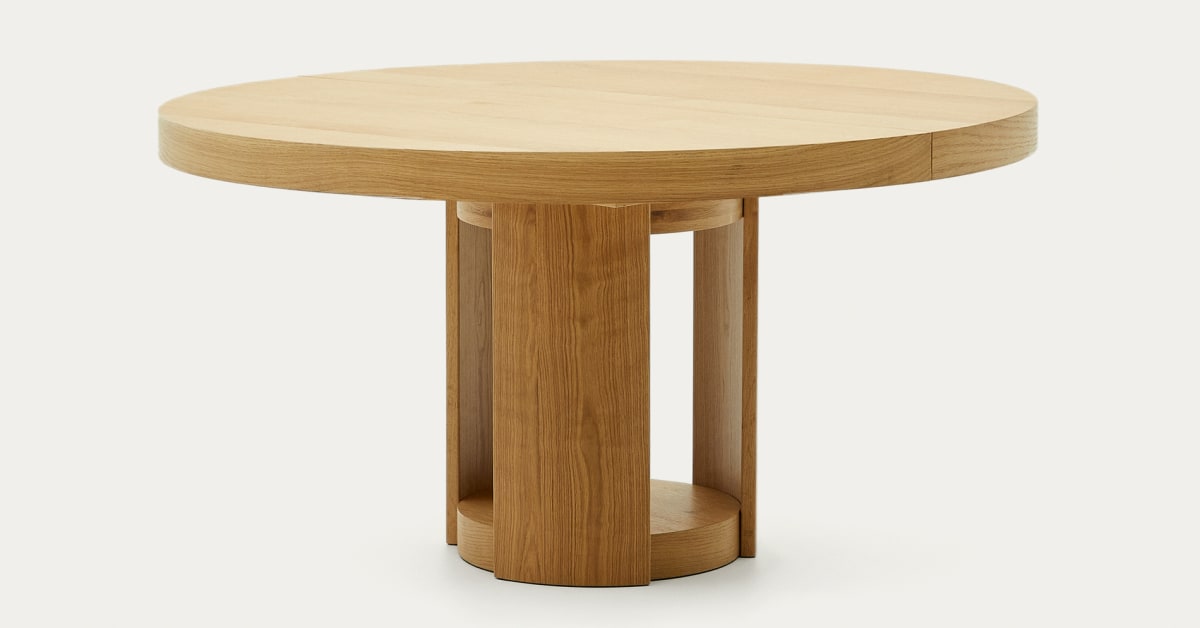Artis extendable round table in solid oak wood and veneer 150 (200) cm ...