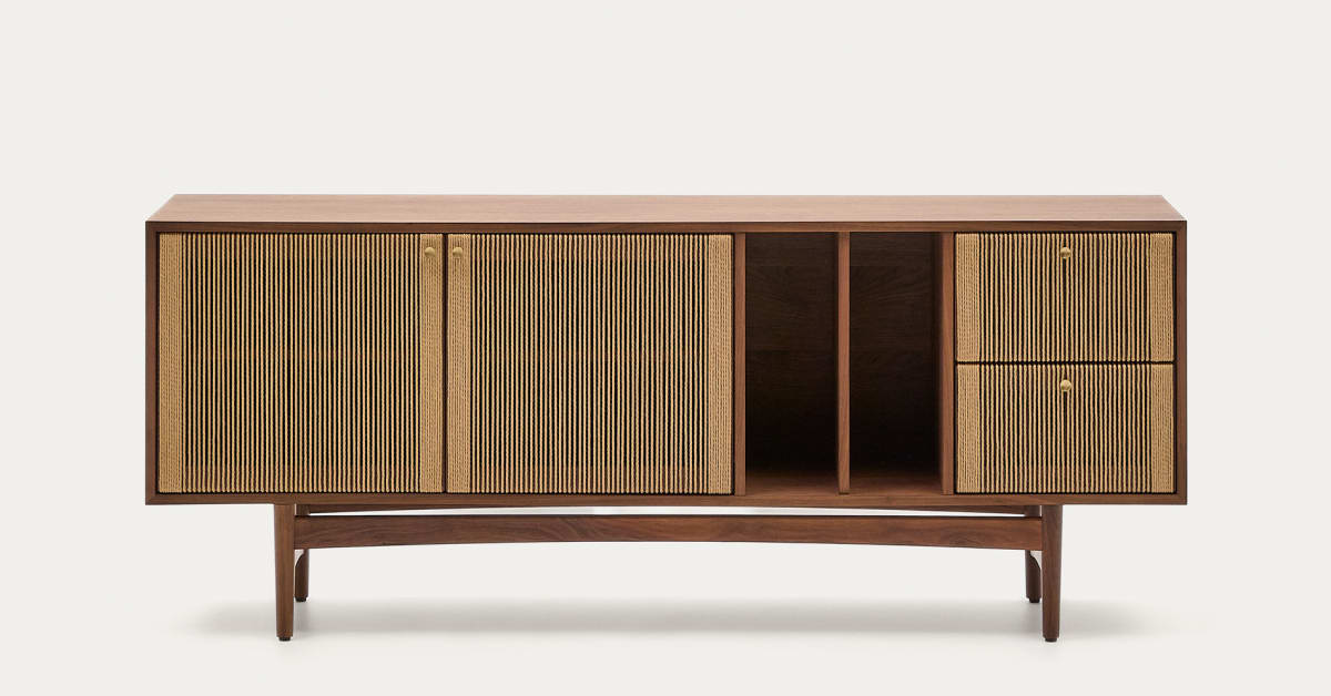 Elan sideboard 2 doors and 2 drawers veneer and solid walnut and cord ...