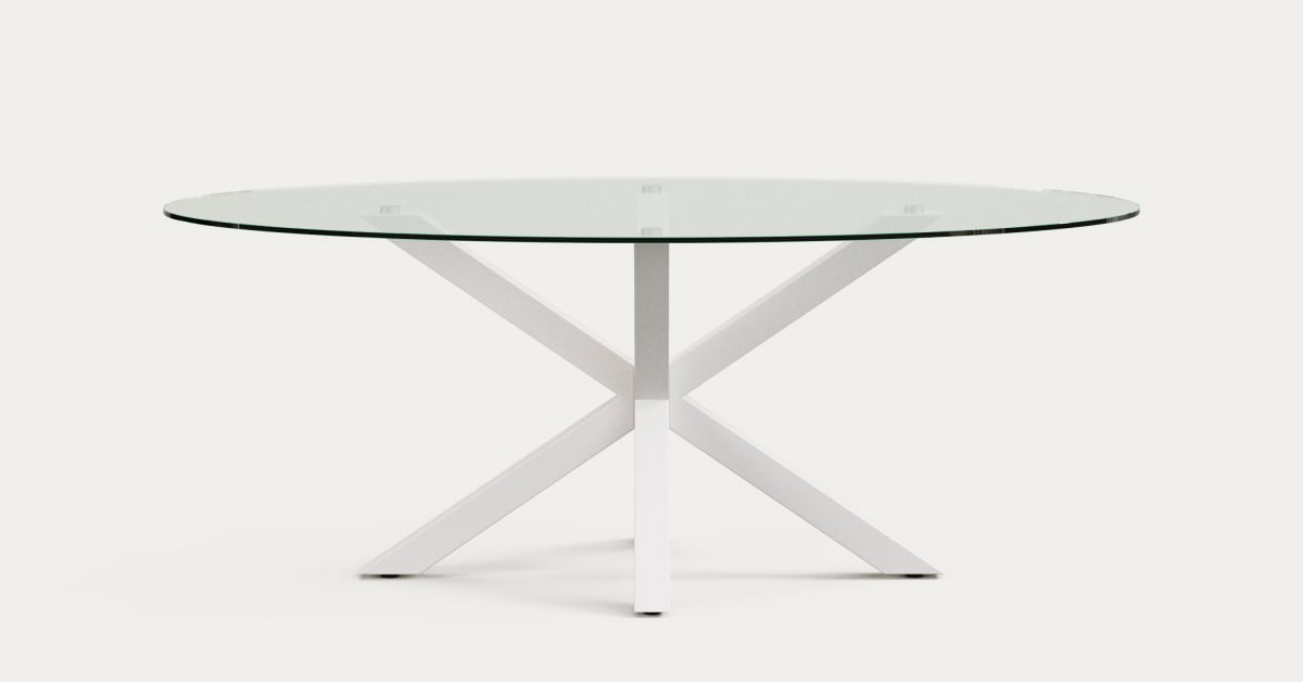 Argo oval table in glass and steel legs with white finish Ø 200 x 100 ...