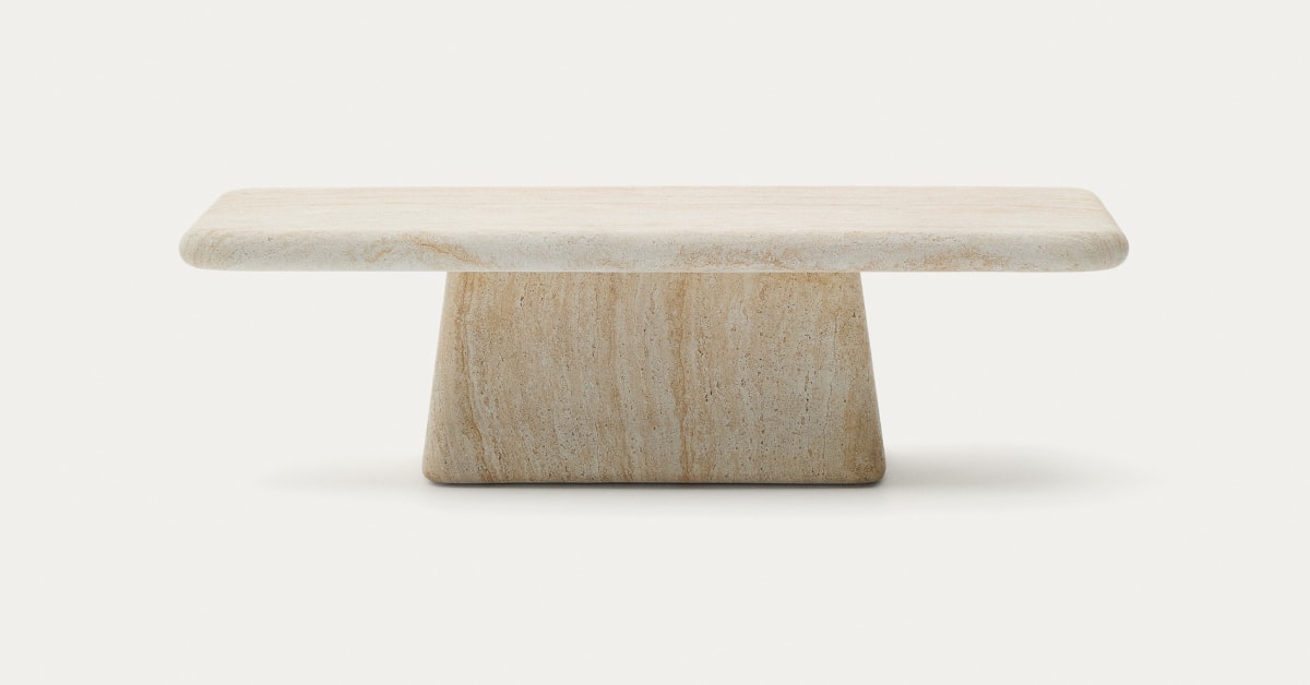 Mesa de centro Drasi em cimento com acabamento de efeito travertino (140 x 70 cm) | Kave Home ...