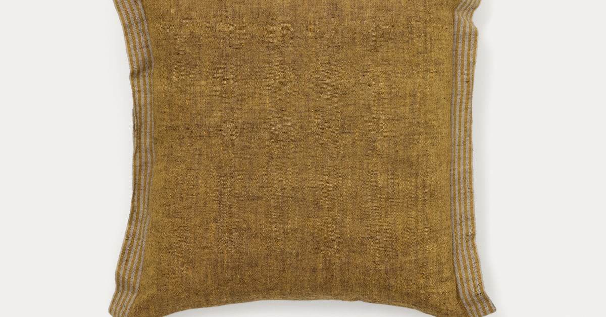 Fodera cuscino Niven 100% lino melange e righe laterali senape 45 x 45 ...