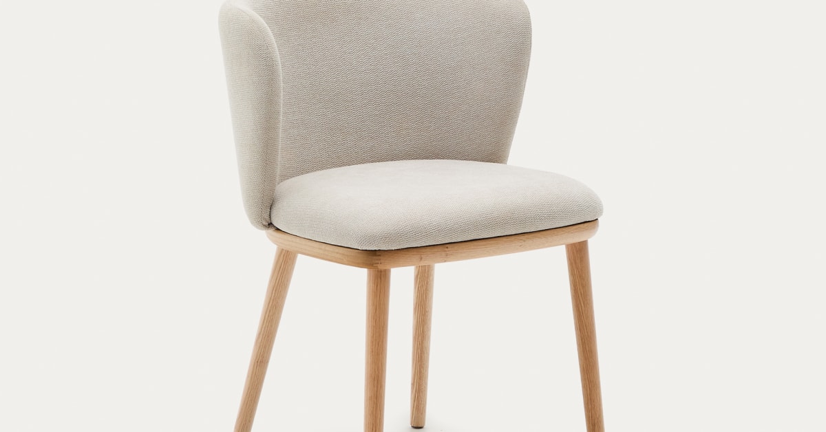 Silla Ciselia chenilla beige y madera maciza de fresno acabado tono ...