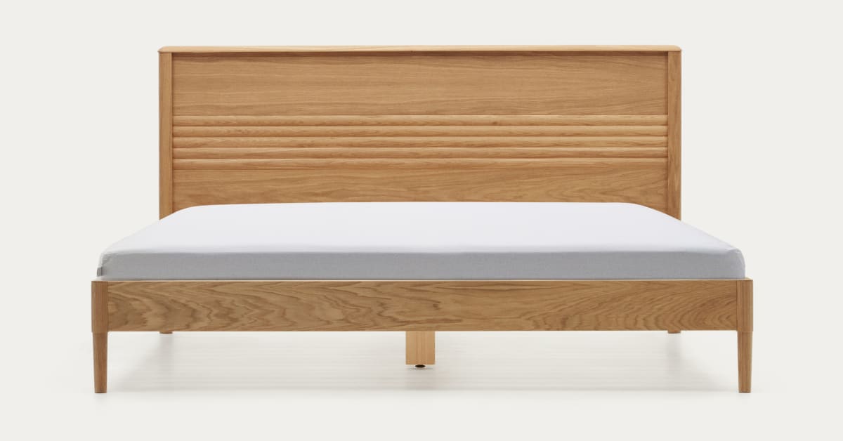 Lenon bed in solid oak and oak wood veneer for 180 x 200 cm mattresses ...