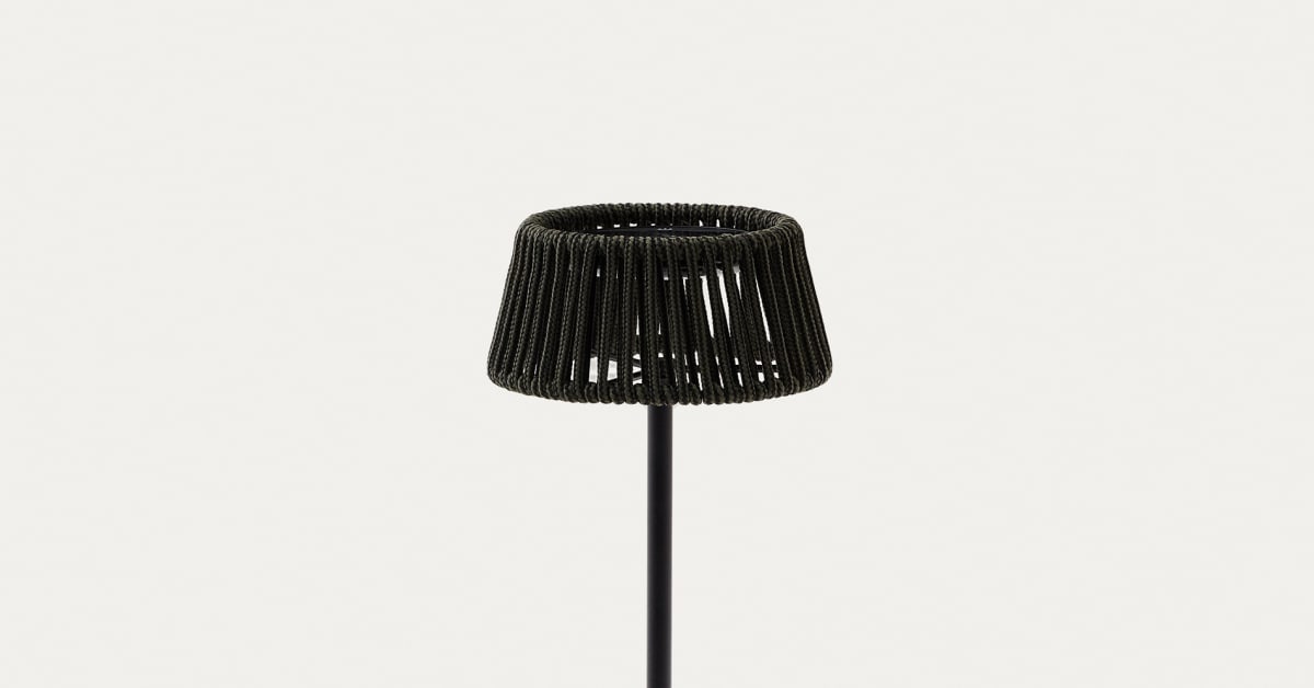 Lámpara de mesa solar para exterior Aldet de cuerda jaspeada negro y ...