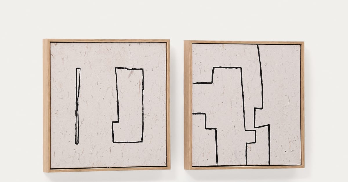 Neyra set of 2 black and beige hand-painted abstract pictures recycled ...