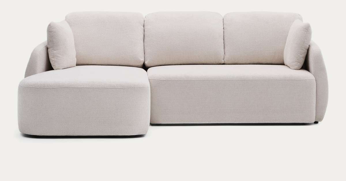Schlafsofa Laira 3-Sitzer in Chenille mit Chaiselongue links ecru 246 ...