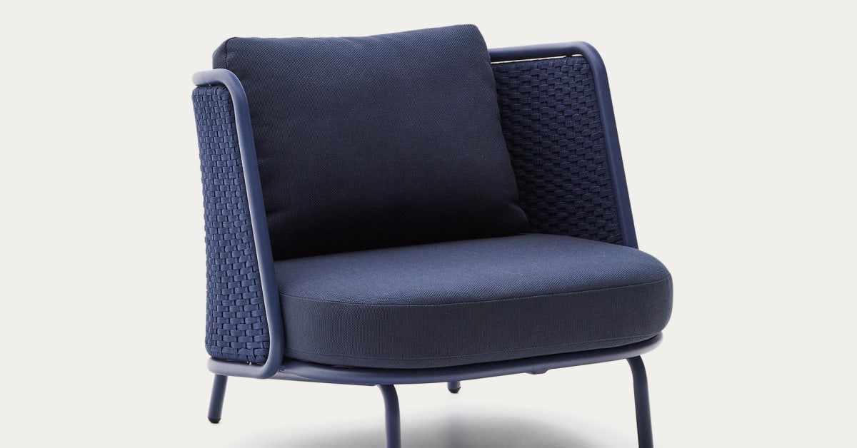 Butaca d'exterior Sedalis d'alumini i corda blava | Kave Home Spain