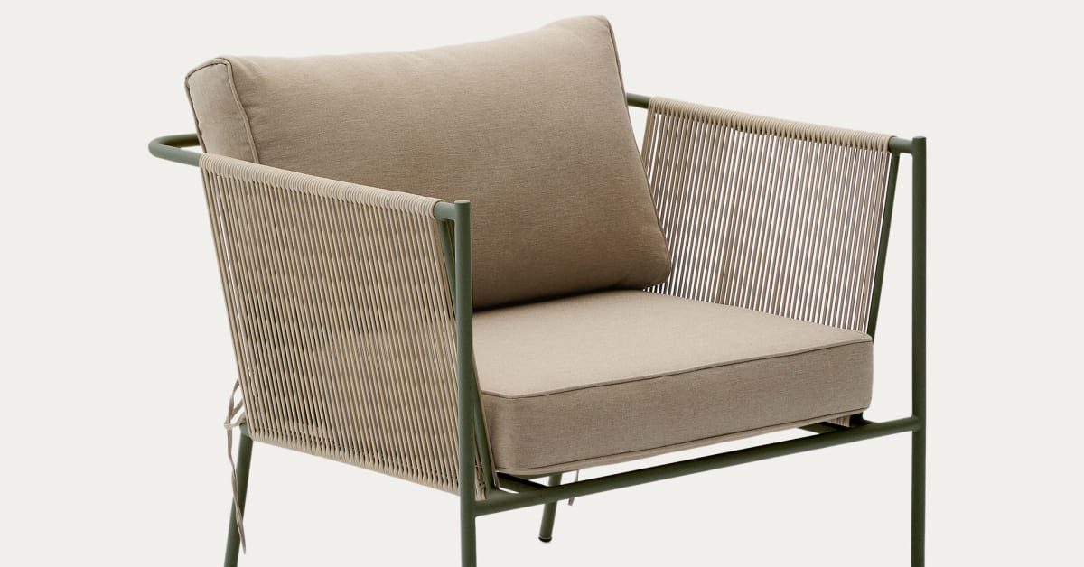 Butaca d'exterior Zivia de corda en color cru i acer galvanitzat verd ...