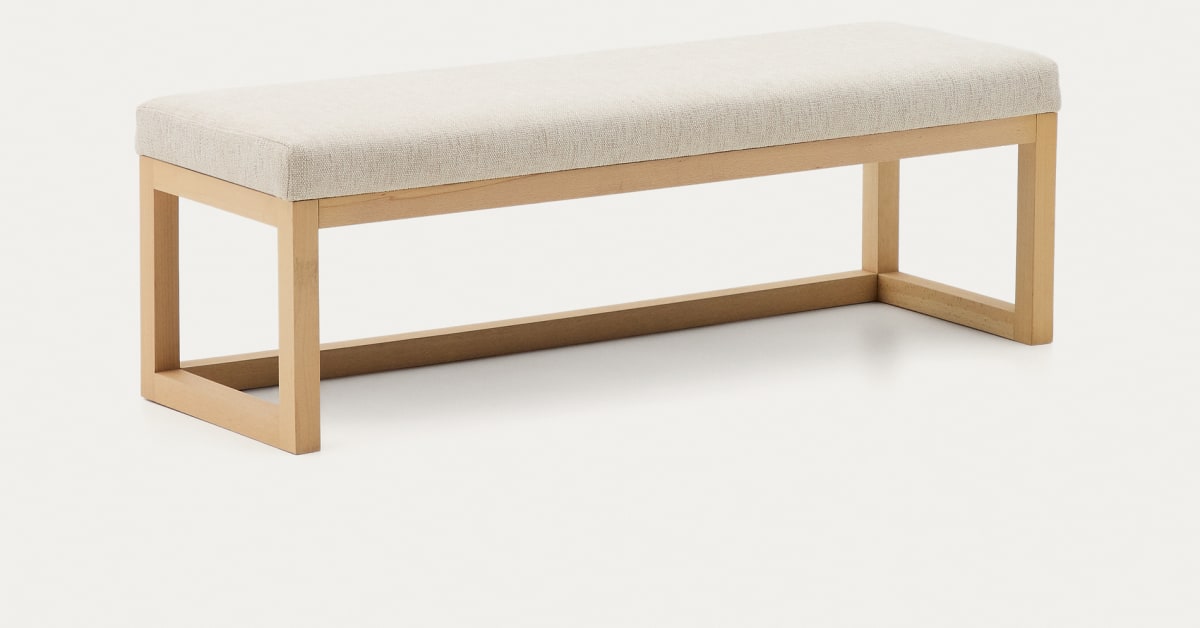 Banqueta Loya de xenilla beix i fusta de faig 128 cm | Kave Home Spain