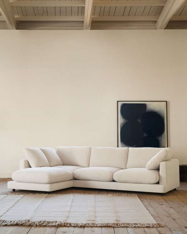 Gala 4-seater modular sofa with end module left side in mustard micro ...
