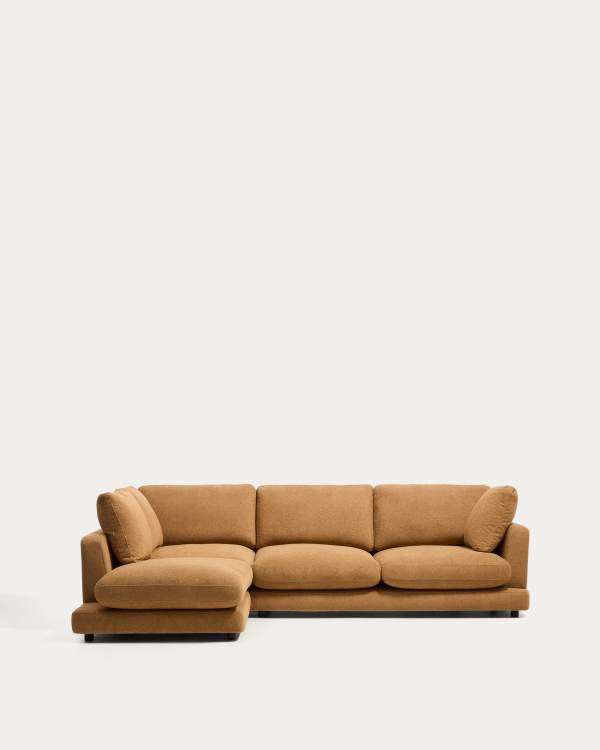 Gala 5-seater corner sofa with end module right side in beige micro ...