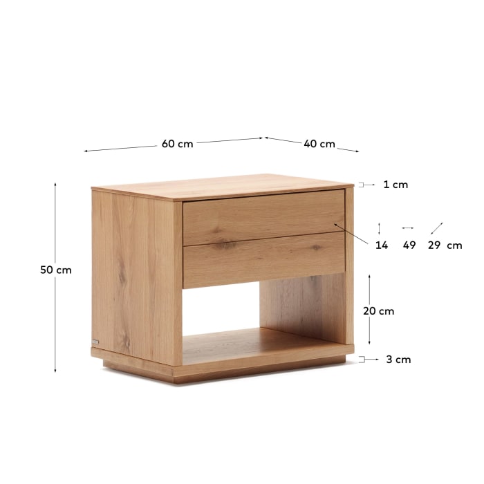 Alguema bedside table in oak wood veneer with natural finish 60 x 50 cm Kave Home Greece