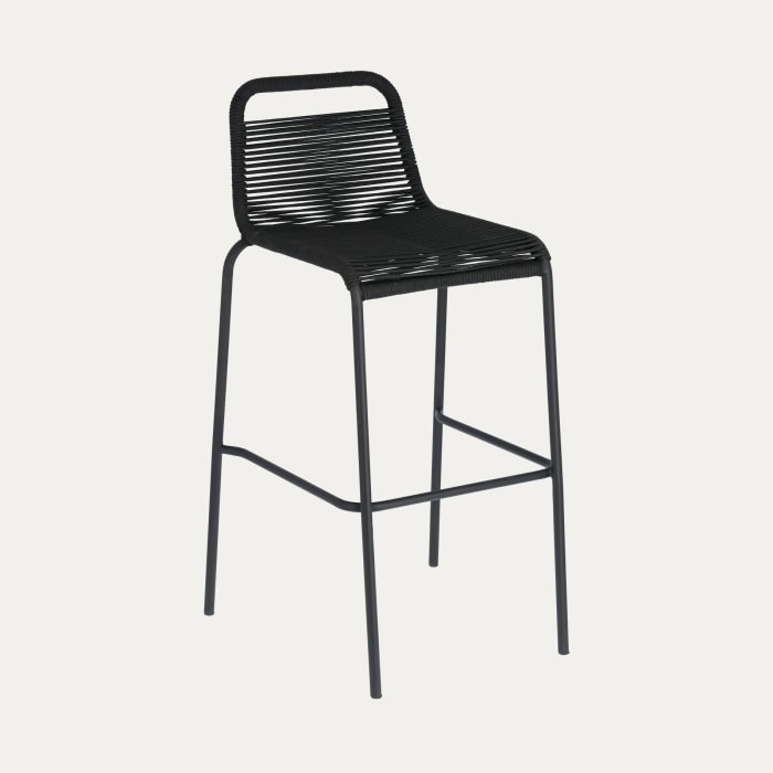 Lambton stackable stool in black rope and black finish steel 74 cm Kave Home Great Britain