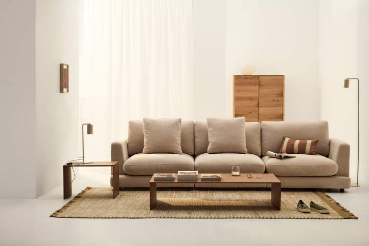 Gala right end module in beige micro bouclé with 90cm cushion | Kave Home