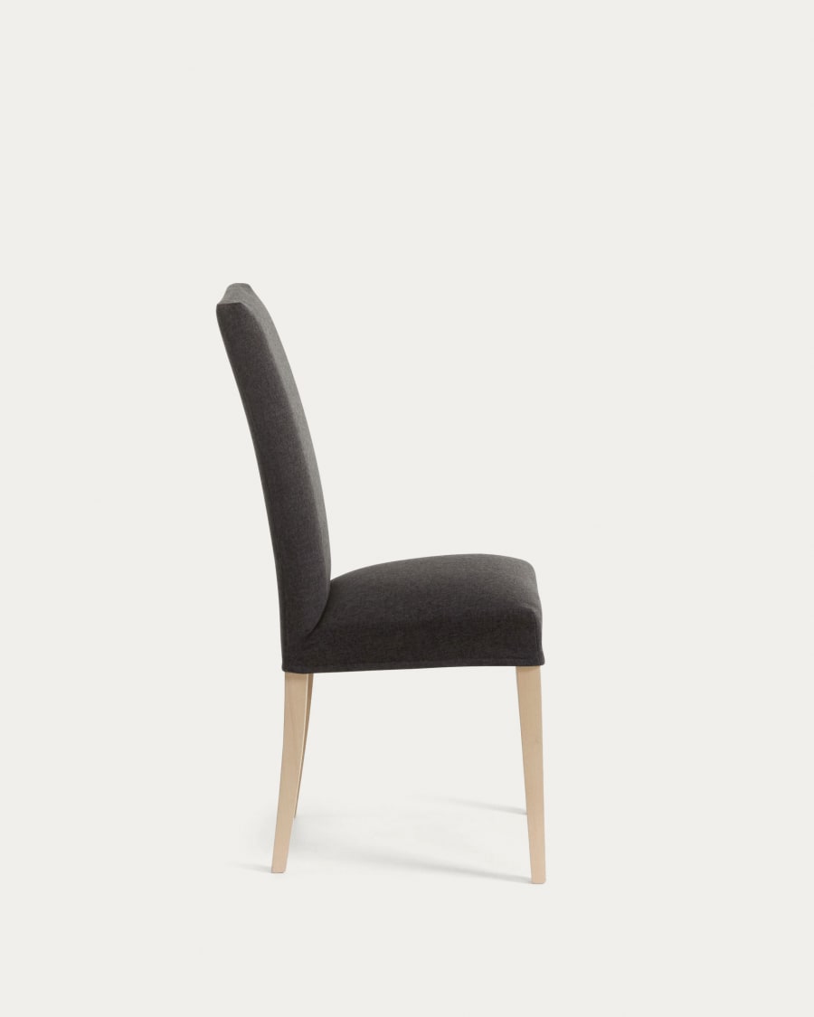 Freda dark grey chair with solid beech wood legs in a natural finish ...