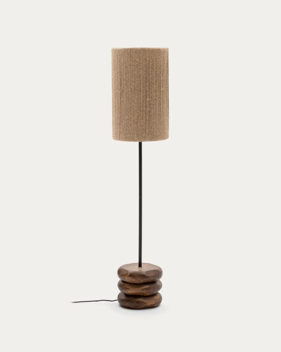 Kor table floor lamp made of jute and acacia wood in a dark finish Kave Home Ireland