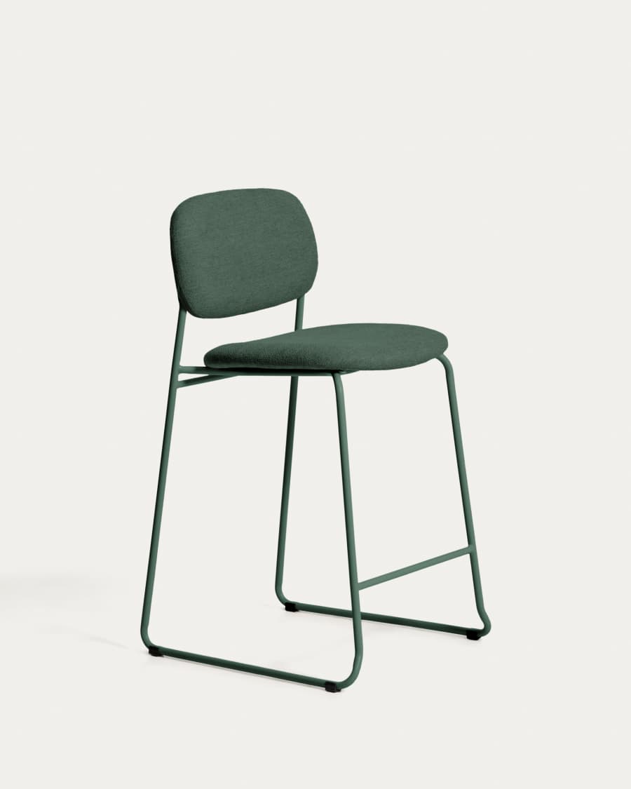 Meli stackable stool in green chenille with green metal legs FSC Mix ...