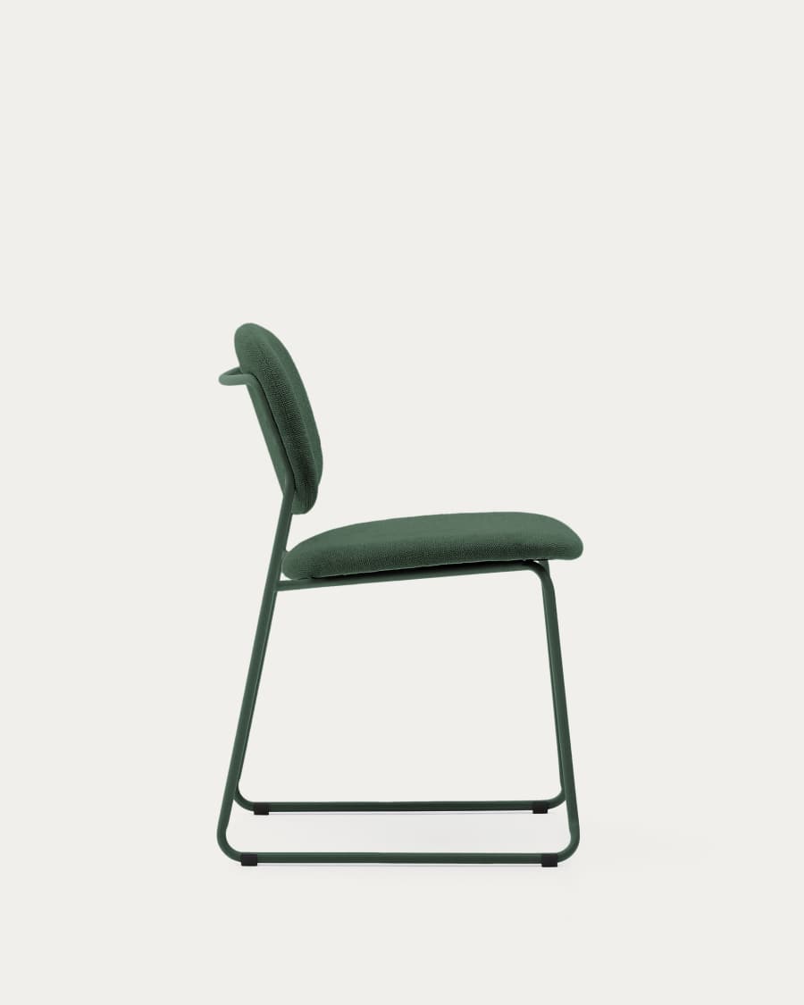 Meli stackable chair in green chenille with green metal legs FSC Mix ...