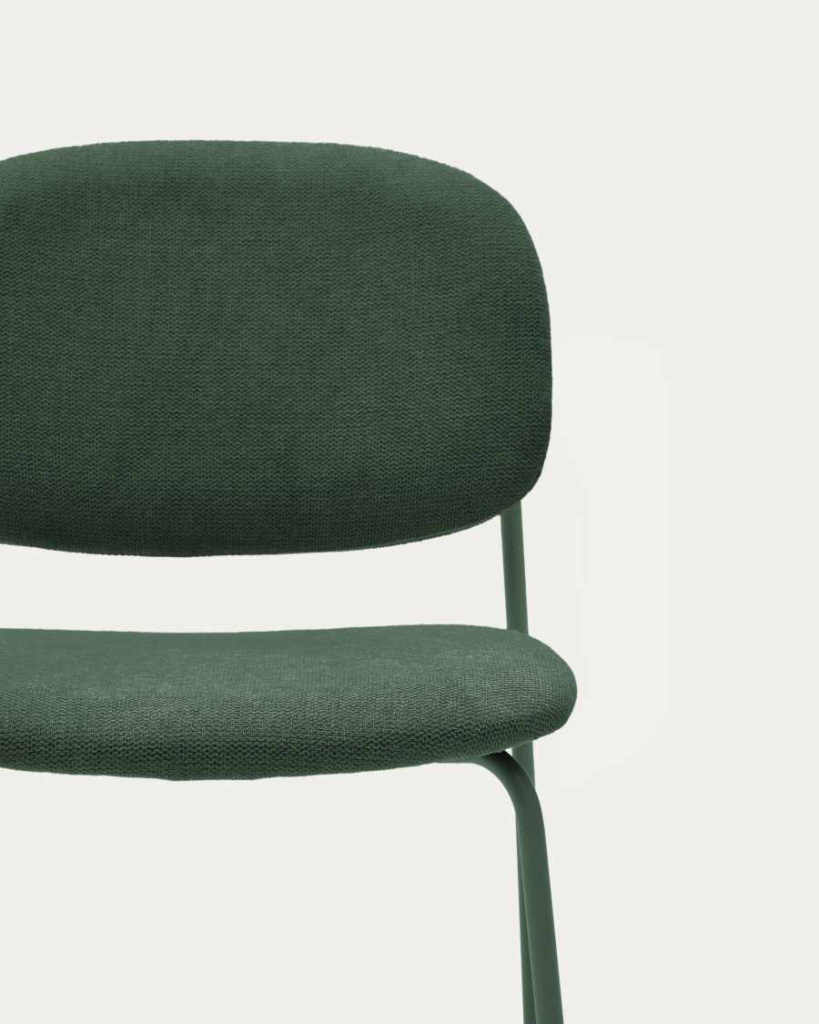 Meli stackable chair in green chenille with green metal legs FSC Mix ...