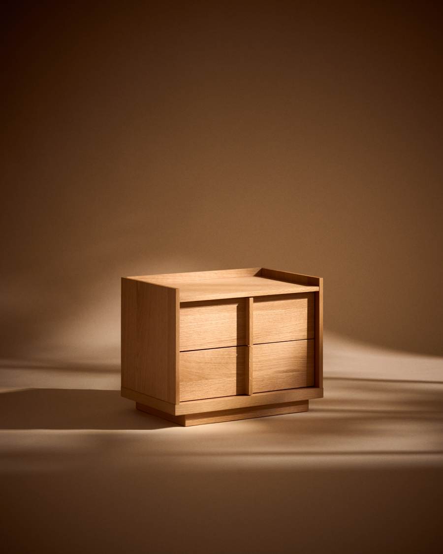 Onix bedside table 2 drawers oak veneer in a natural tone finish 60 x ...