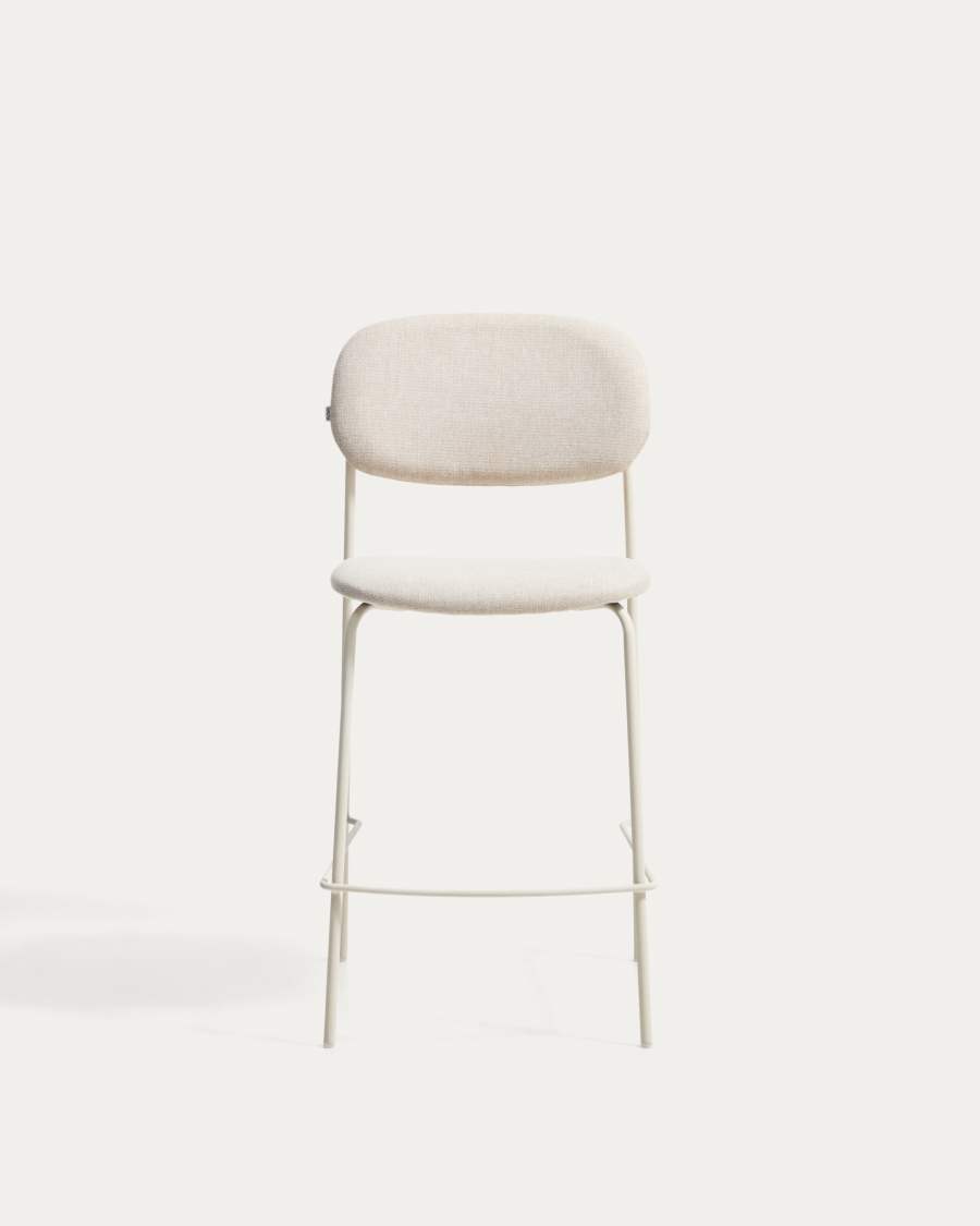 Sgabello impilabile Meli in ciniglia beige con gambe in metallo beige ...