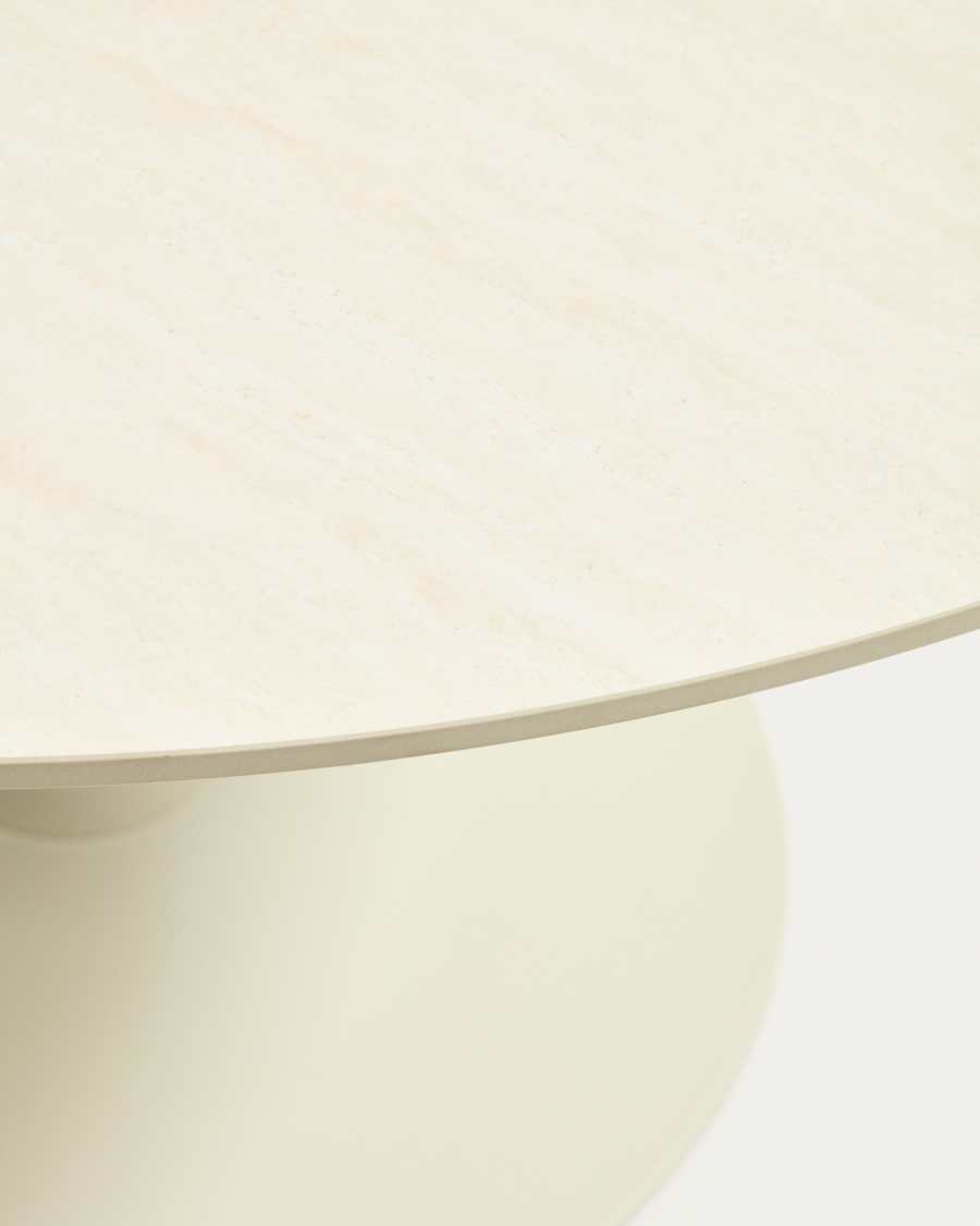 Round Vedira table in ecru ceramic and beige steel Ø120 cm | Kave Home