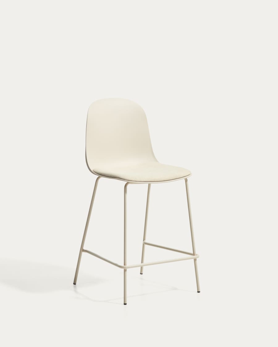 Debari stool with chenille cushion and beige-finish steel legs | Kave Home