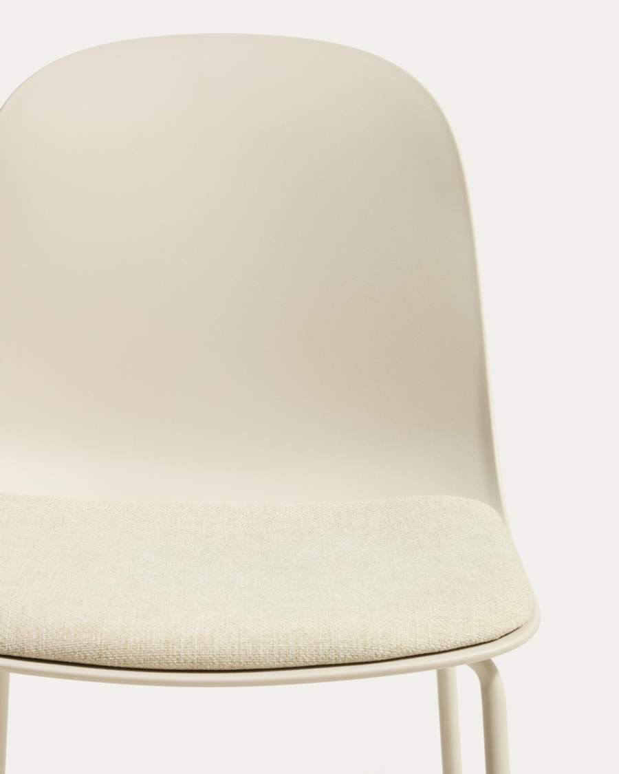 Debari stool with chenille cushion and beige-finish steel legs | Kave Home