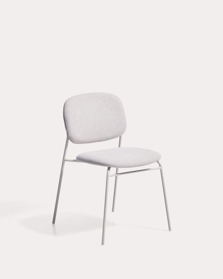 Sedia impilabile Meli in ciniglia beige con gambe in metallo beige FSC ...