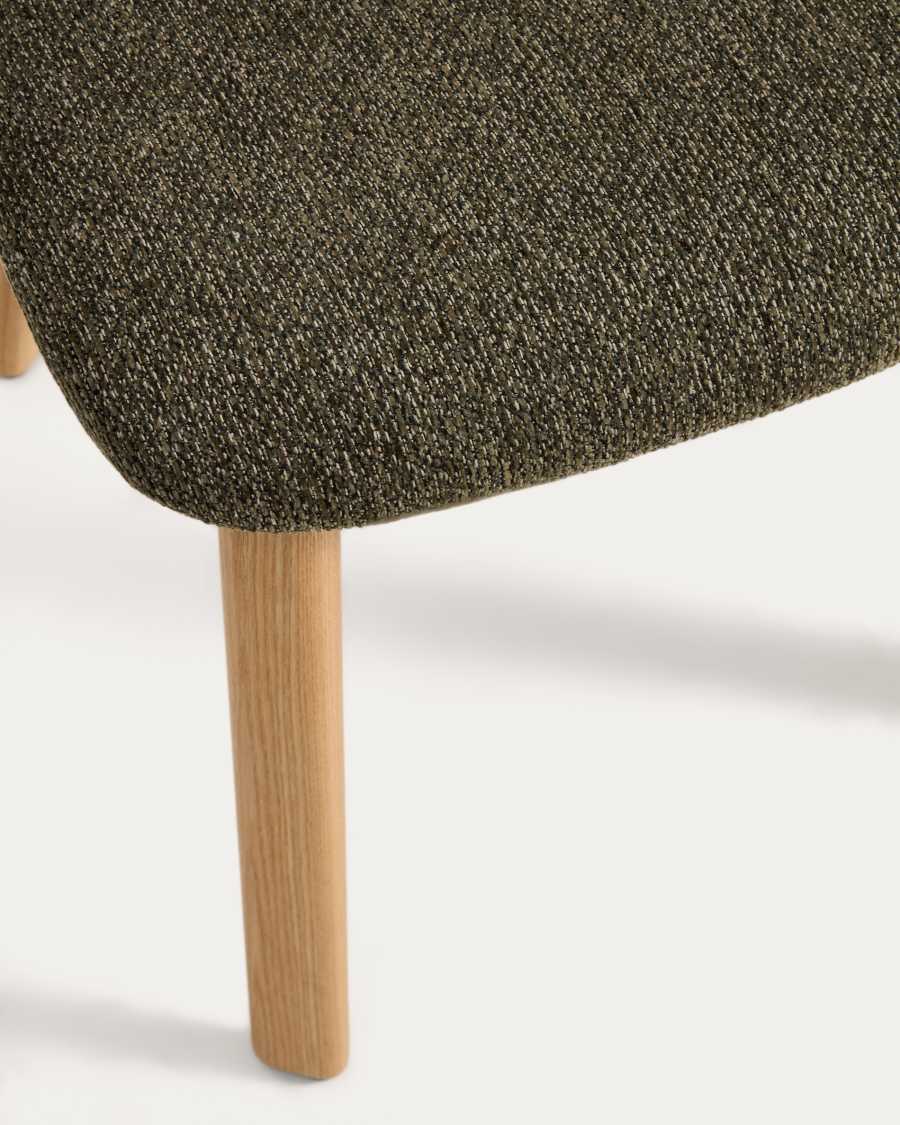 Meila chair in green chenille with legs in solid ash wood with natural ...