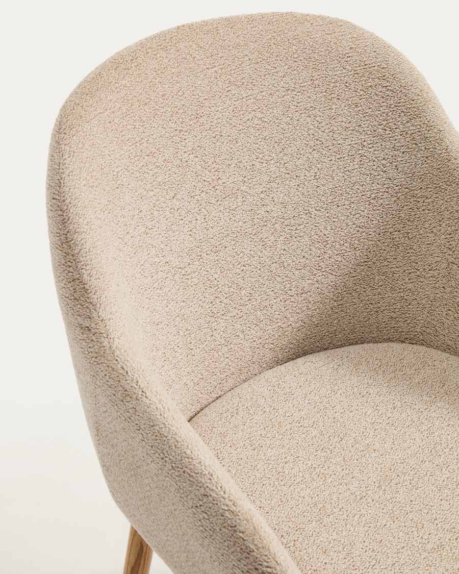 Meila chair with armrests in beige chenille with legs in solid ash wood ...