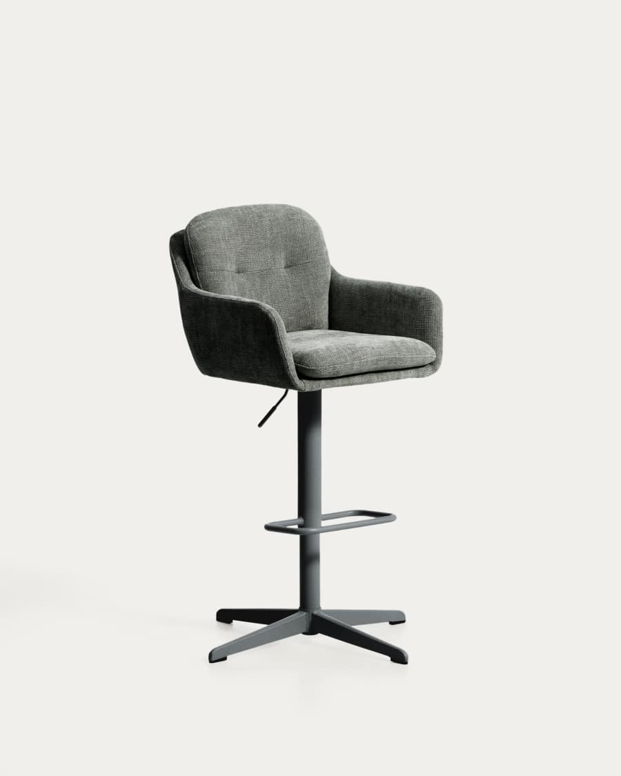 Drehhocker Lexa mit grüner Chenille und Stahlbeinen mit grünem Finish ...