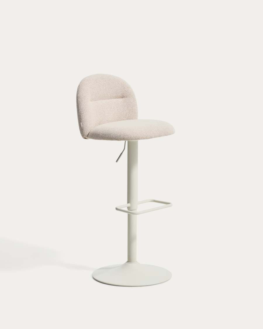 Tabouret Arino en chenille beige et pieds en métal beige 65 cm | Kave Home