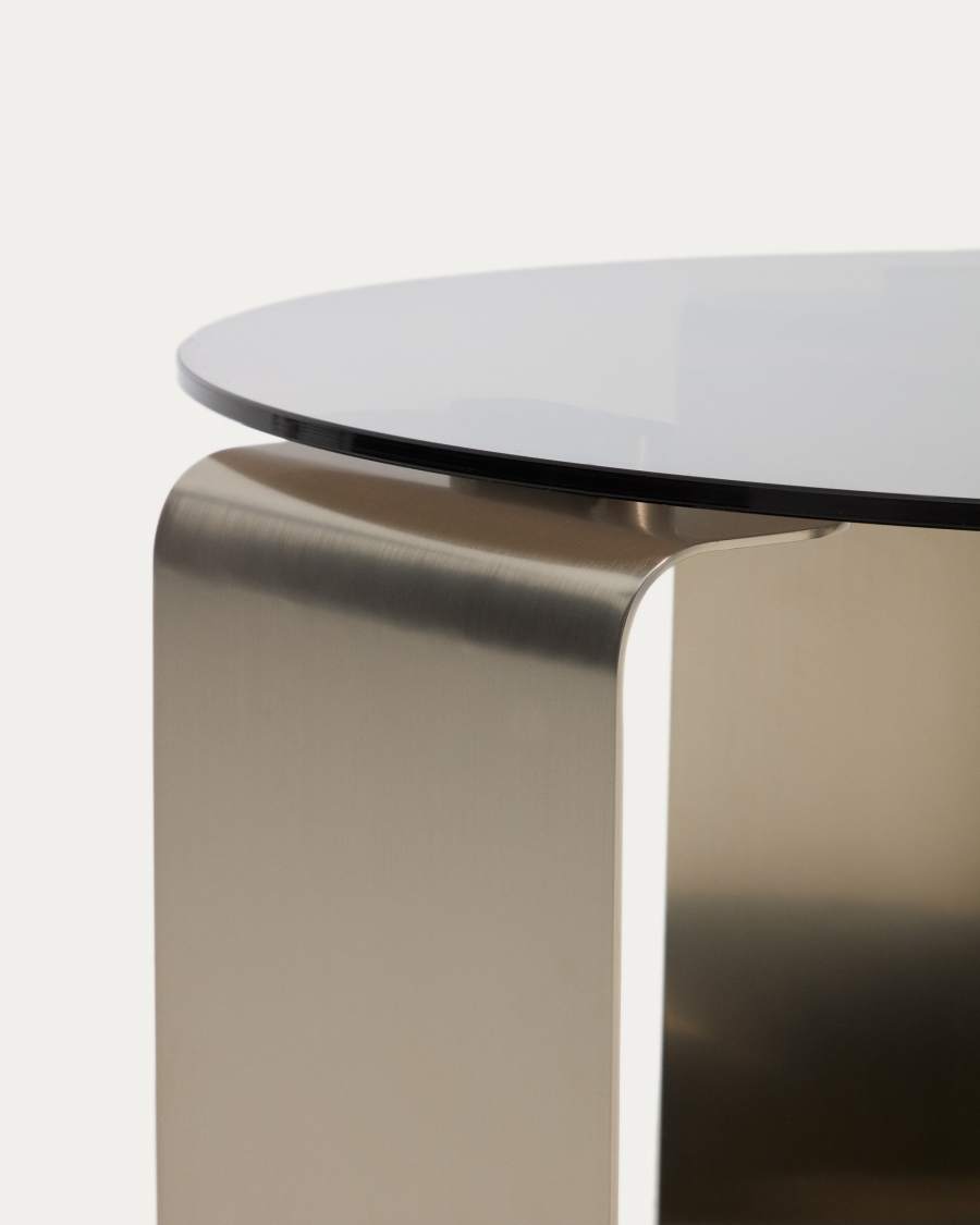 Table basse Dolven en verre marron et acier brossé Ø 60 cm | Kave Home
