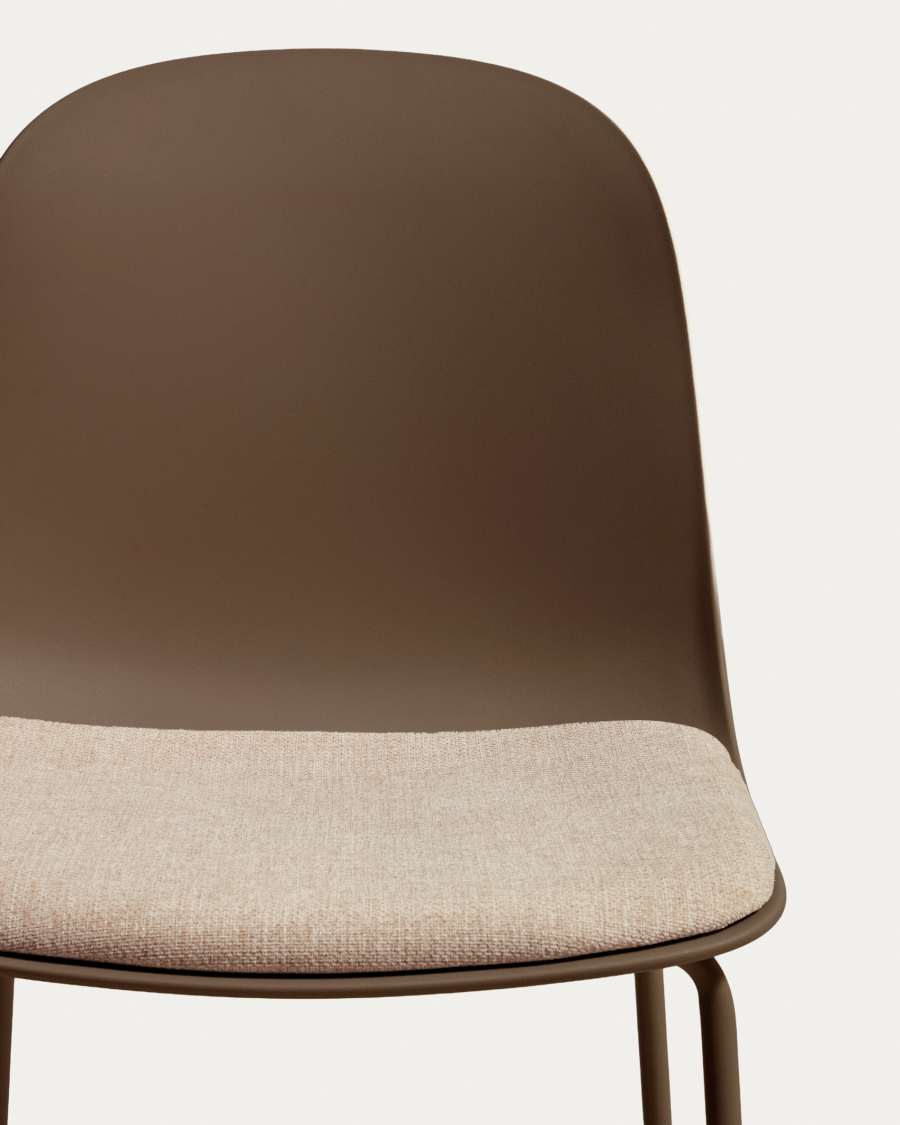 Debari stool with chenille cushion and brown-finish steel legs | Kave Home
