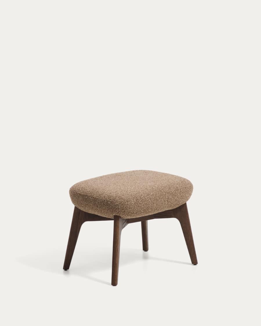 Adiran footrest in light brown thick chenille with solid oak wood legs ...