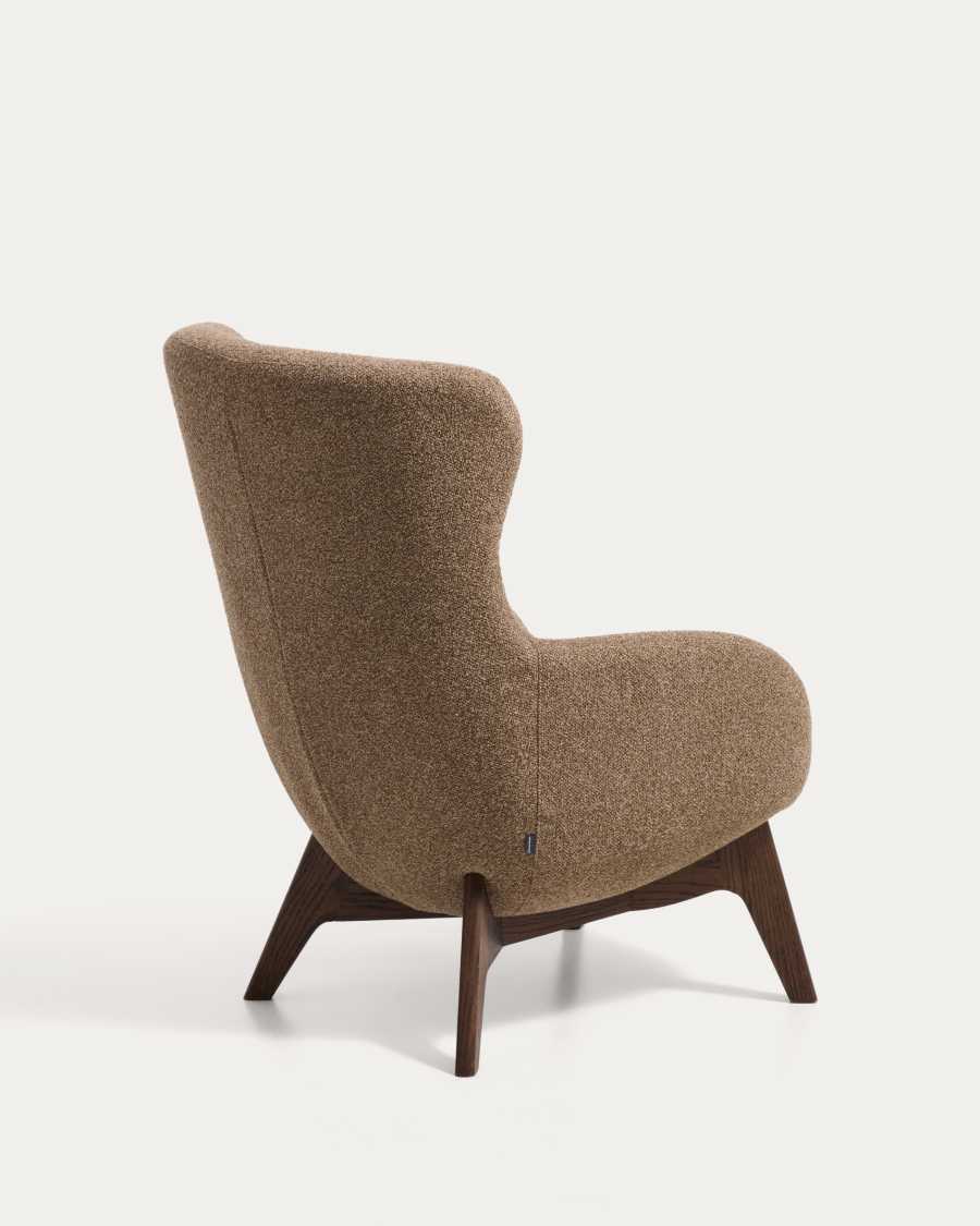 Adiran armchair in light brown thick chenille with solid oak wood legs ...