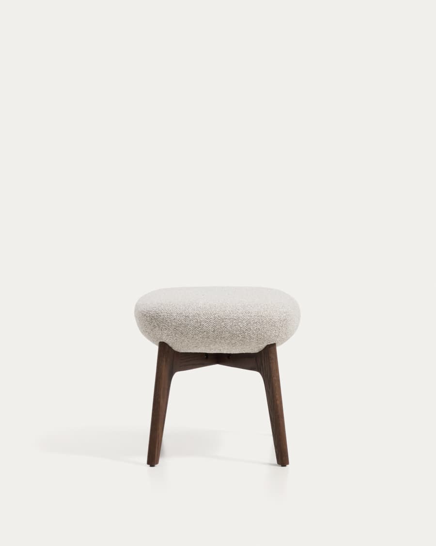 Adiran footrest in beige thick chenille with solid oak wood legs with a ...